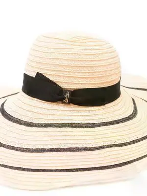 Borsalino Striped Ribbon Wide Brim Hat