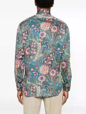 Etro Shirt In Cotton Muslin With Paisley Foliage Motif - Blue