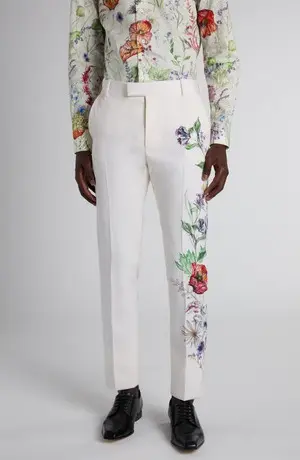 Alexander McQueen Floral Wool Cigarette Trousers