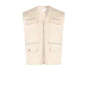 PCFG Linen Blend Vest With Pockets - Beige