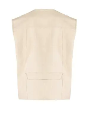 PCFG Linen Blend Zip-up Utility Vest With Pockets - Beige