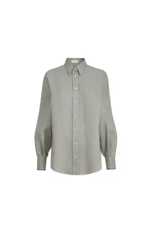 Brunello Cucinelli Linen Button Down Shirt With Monili Detail - Khaki