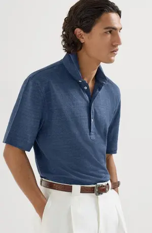 Brunello Cucinelli Jersey Polo Shirt - Denim