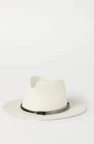 Brunello Cucinelli Straw Fedora Hat - White