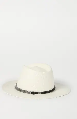 Brunello Cucinelli Straw Fedora Hat - White