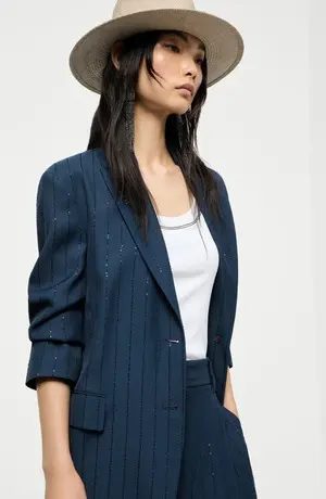 Brunello Cucinelli Striped Blazer With Belt
