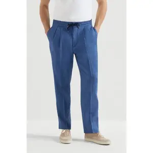 Brunello Cucinelli Trousers With Drawstring And Pleats - Denim