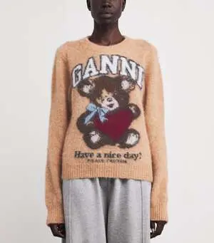 GANNI Brushed Alpaca Wool-blend Jacquard Sweater