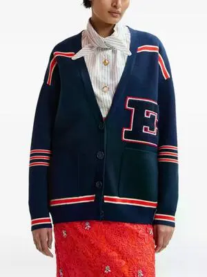 Essentiel Antwerp Striped Letter-appliqué Cardigan