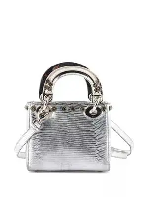 Dior Lady Lizard Mini Satchel With Metal Applique - Silver