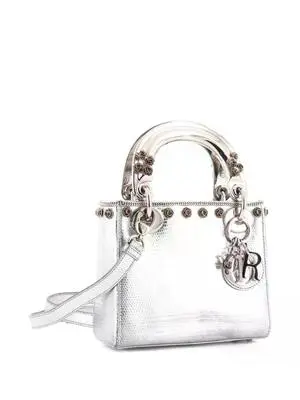 Dior Lady Lizard Mini Satchel With Metal Applique - Silver