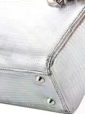 Dior Lady Lizard Mini Satchel With Metal Applique - Silver