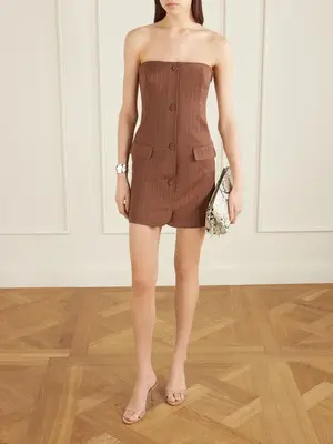 JEAN PAUL GAULTIER Strapless Pinstriped Wool-blend Twill Mini Dress
