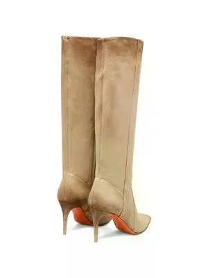 Santoni Pointed-toe Suede Boots - Neutrals