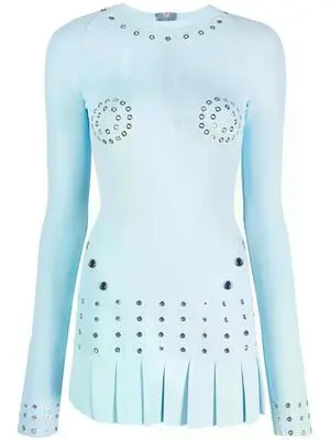 Off-White Eyelet-embellished Fitted Minidress - Blue