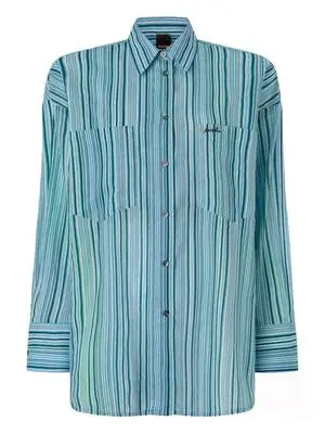 Pinko Striped Cotton Muslin Shirt With Patch Pockets - Blue