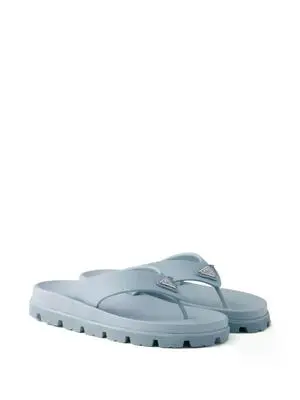 Prada Rubber Thong Sandals With Enamelled Triangle Logo - Blue