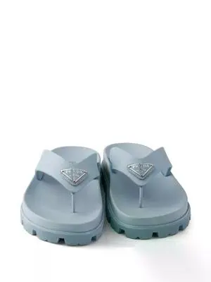 Prada Rubber Thong Sandals With Enamelled Triangle Logo - Blue