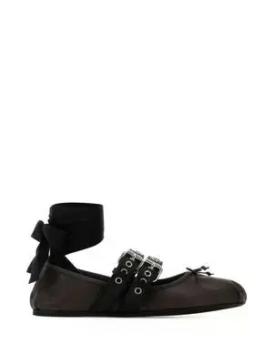 Miu Miu Buckle Strap Ballet Flats - Brown