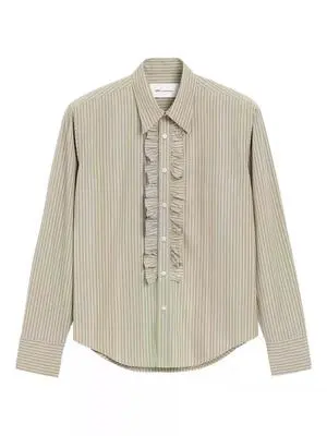 AMI Paris Ruffled-detail Long-sleeve Striped Shirt