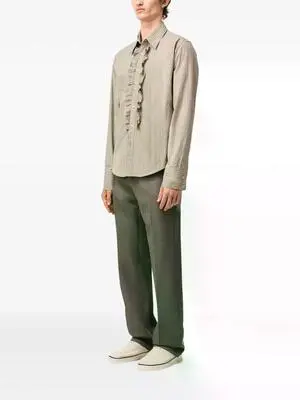 AMI Paris Ruffled-detail Long-sleeve Striped Shirt
