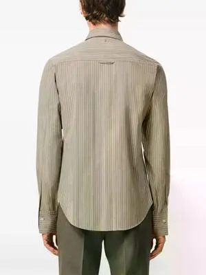 AMI Paris Ruffled-detail Long-sleeve Striped Shirt