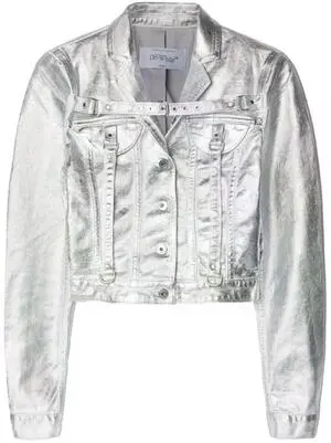 Off-White Laminated Metallic Cropped Jacket