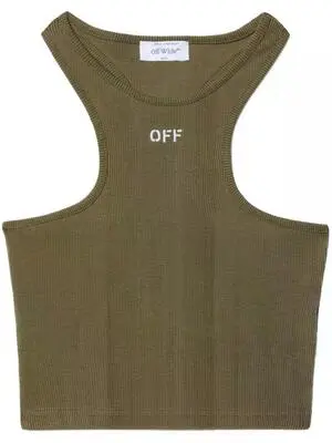 Off-White Logo-embroidered Ribbed Tank Top - Green