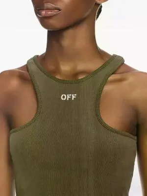 Off-White Logo-embroidered Ribbed Tank Top - Green