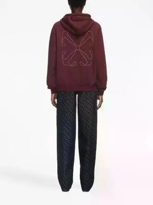 Off-White Cotton Hoodie With Signature Arrows Motif - Red
