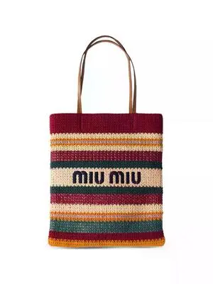 Miu Miu Raffia-effect Woven Tote Bag - Red