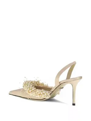 Mach & Mach Pearl Embellished Slingback Pumps - Neutrals