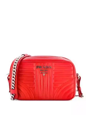 Prada Diagramme Quilted Leather Camera Bag - Red