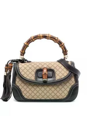 Gucci Medium Diamante Canvas Bamboo Satchel