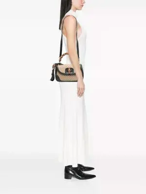 Gucci Medium Diamante Canvas Bamboo Satchel