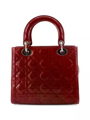 Dior Lady Cannage Quilt Patent Medium Satchel - Red