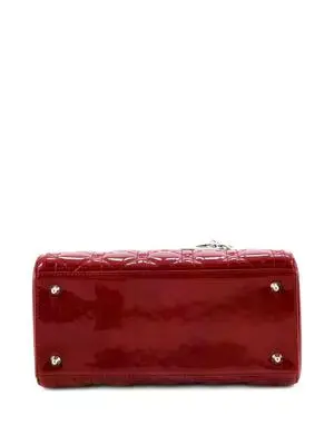 Dior Lady Cannage Quilt Patent Medium Satchel - Red