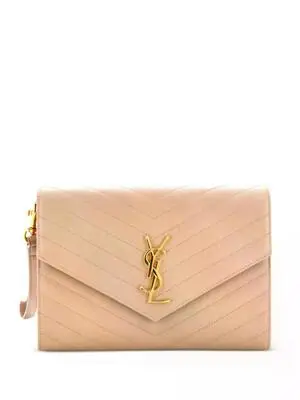 Saint Laurent Monogram Envelope Wristlet Clutch - Neutrals