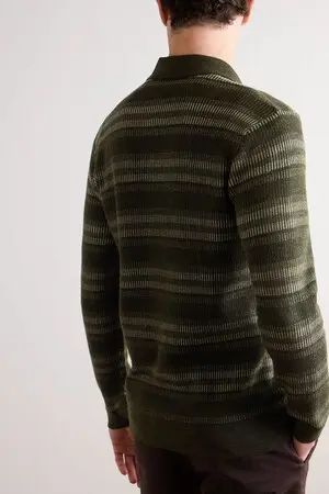 Mr P. Striped Ribbed Merino Wool Polo Sweater