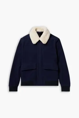 Mr P. Shearling-trimmed Wool-blend Felt Bomber Jacket - Navy