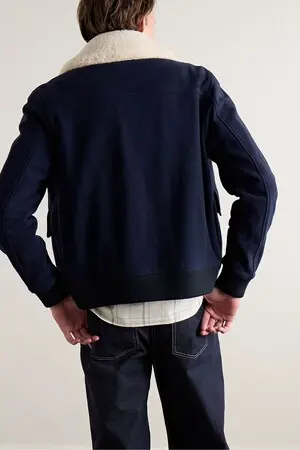 Mr P. Shearling-trimmed Wool-blend Felt Bomber Jacket - Navy