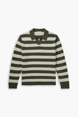Mr P. Striped Cable-knit Wool Polo Shirt