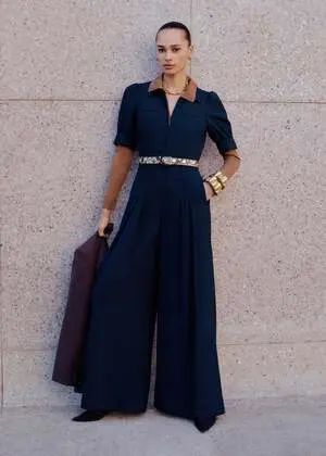 ME+EM Wide-leg Jumpsuit With Belt - Navy