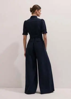 ME+EM Wide-leg Jumpsuit With Belt - Navy