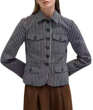 ME+EM Striped Military Jacket - Navy/cream