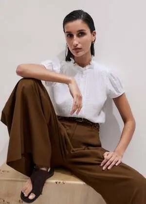 ME+EM Cheesecloth Cap-sleeve Blouse - Soft White