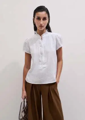 ME+EM Cheesecloth Cap-sleeve Blouse - Soft White