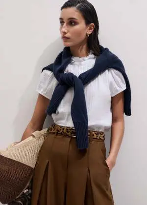 ME+EM Cheesecloth Cap-sleeve Blouse - Soft White