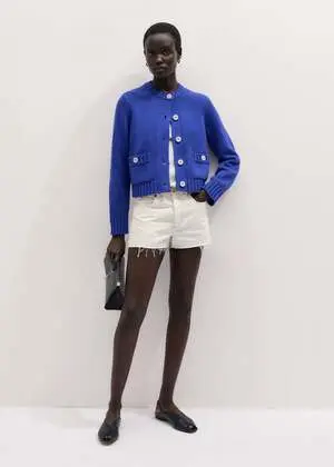 ME+EM Cotton Bracelet Sleeve Cropped Cardigan - Deep Blue