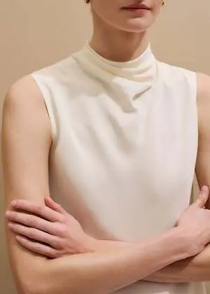 ME+EM Silk Cowl Neck Sleeveless Top - Light Cream